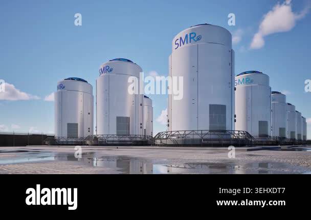 Smr or small modular nuclear reactors power plant against blue sky ...
