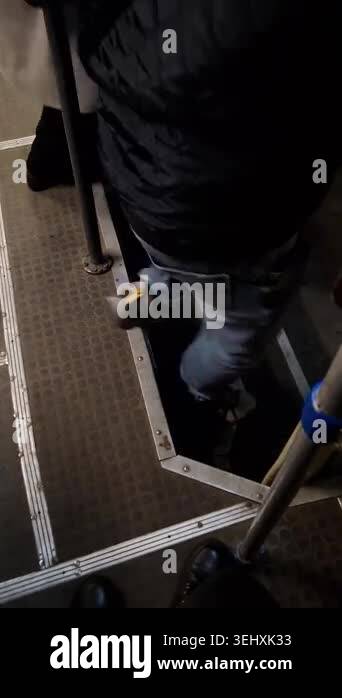 First-person perspective captures passengers in casual clothes exiting ...