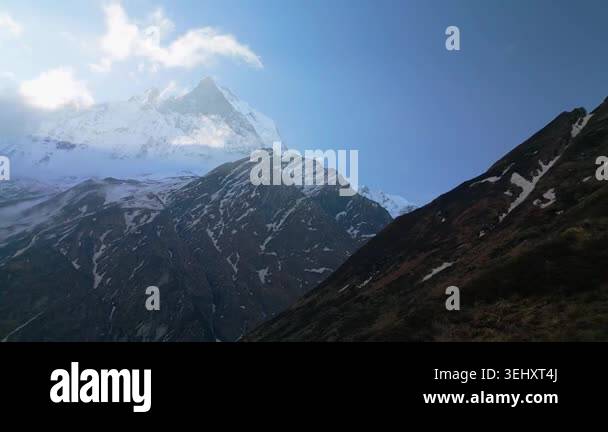 Aerial View of Snow Capped Annapurna Peak with Clear Blue Sky in Nepal ...