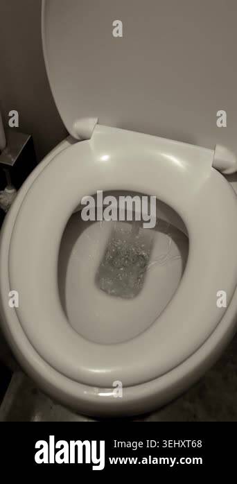Water swirls vigorously inside a toilet bowl during a flush. This ...