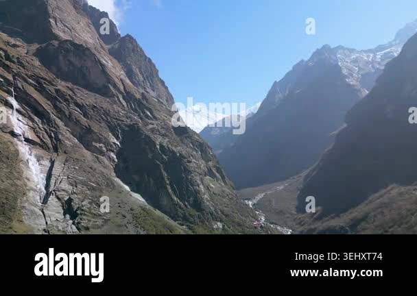 Aerial View of Snow Capped Annapurna Peak with Clear Blue Sky in Nepal ...