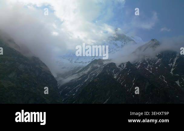 Aerial View of Snow Capped Annapurna Peak with Clear Blue Sky in Nepal ...