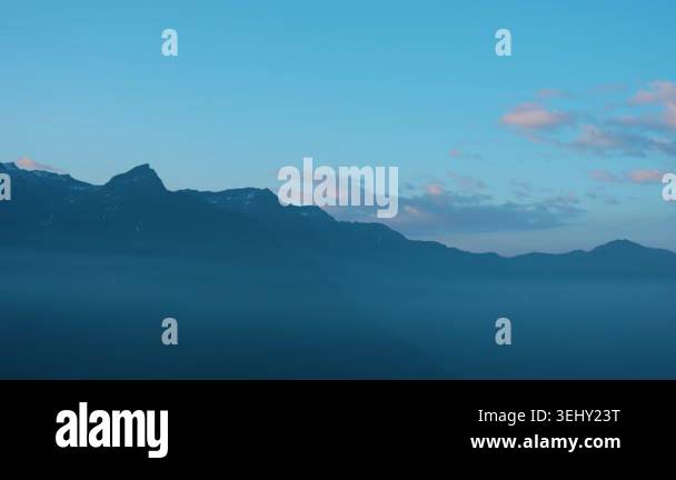 Panoramic view of the Garhwal Himalaya mountain range during early ...
