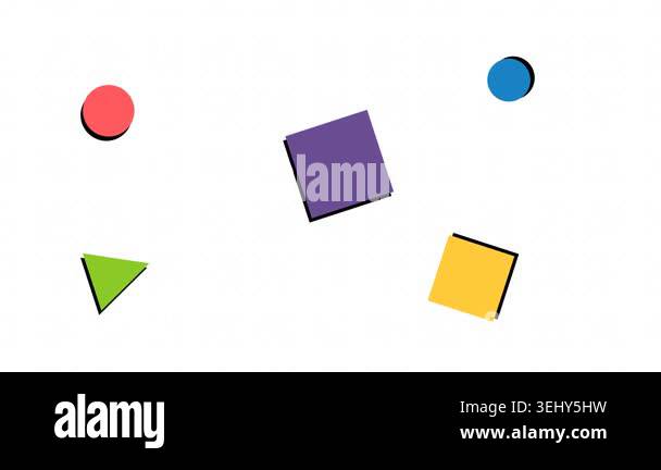 A collection of colorful geometric shapes arranged on a white ...