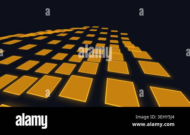Abstract perspective view of glowing orange squares on a dark ...