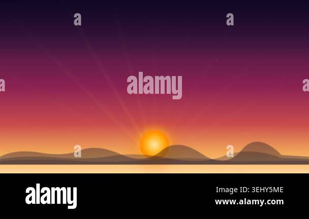 A serene sunrise over rolling hills with a vibrant purple and orange ...