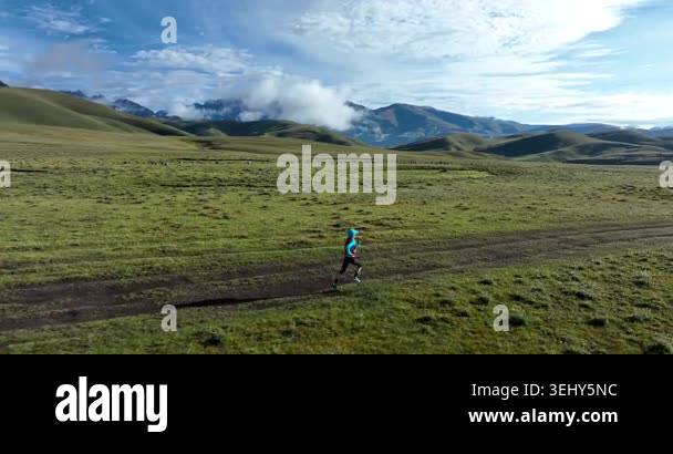Woman trail runner in high altitude mountains, slow motion Stock Video ...
