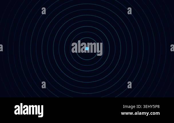 A glowing blue square centered amidst concentric circles on a black ...