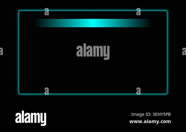Minimalist rectangular border with glowing cyan neon light on black ...