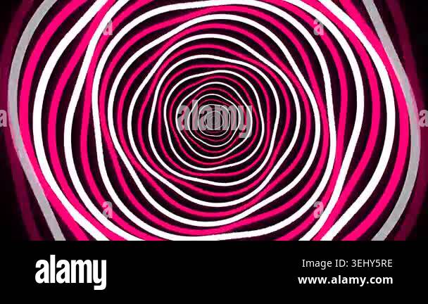 A striking digital graphic featuring concentric, wavy red and white ...
