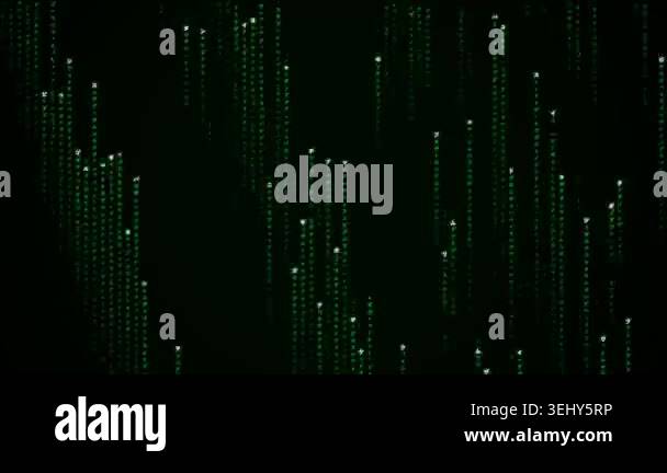 A dark, abstract digital background featuring vertical streams of ...