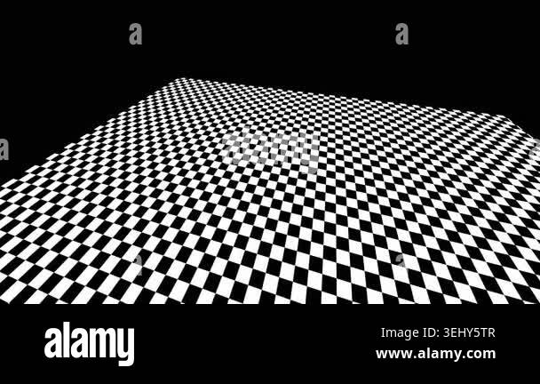 A high-contrast, black and white showing a vast, checkered grid pattern ...