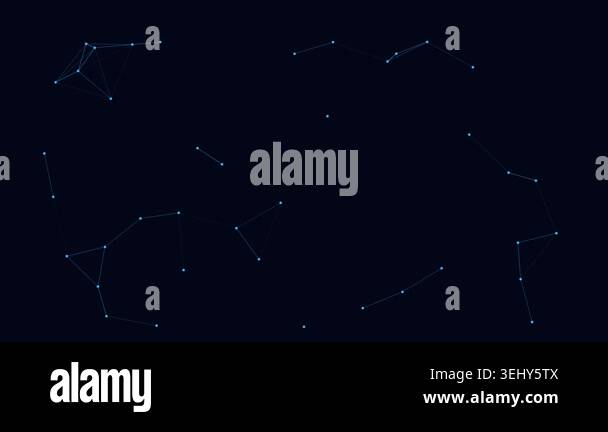 A dark background featuring a minimalist network of glowing blue dots ...