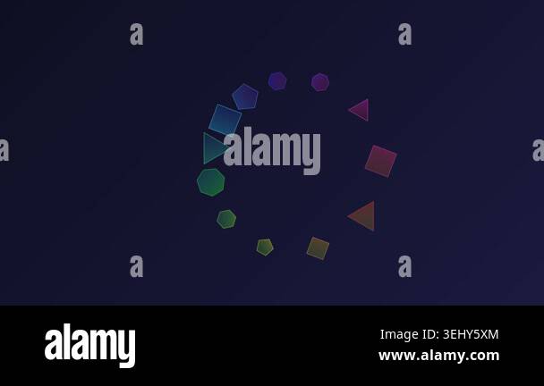 A circular arrangement of colorful geometric shapes on a dark ...
