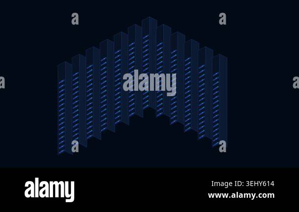 Abstract geometric structure with glowing blue lines on a dark ...