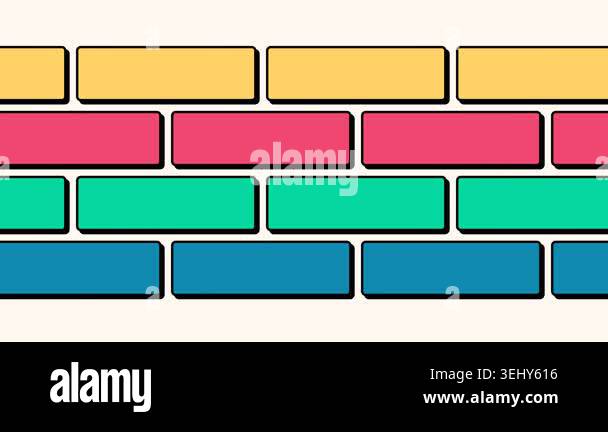 A colorful pattern of stacked rectangular bricks in yellow, red, and ...