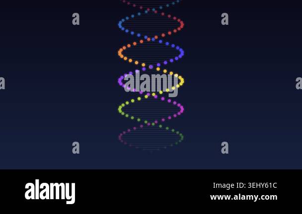 A vibrant rainbow colored dna double helix structure on a dark blue ...