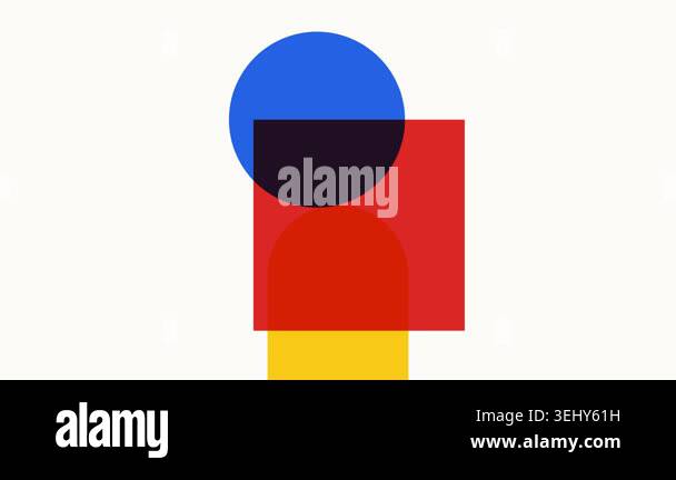 A minimalist digital art piece featuring a blue circle, a red square ...