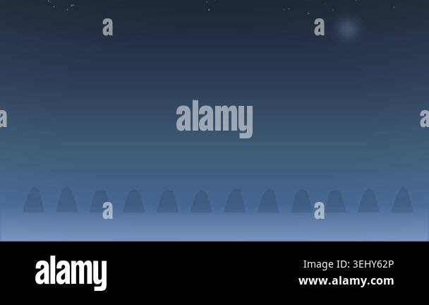 A minimalist digital illustration featuring a row of uniform headstones ...