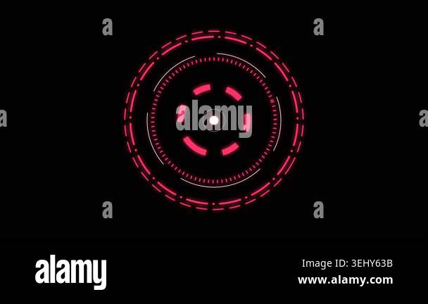 A high-contrast digital interface graphic featuring a red circular ...