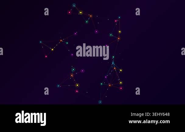 A digital graphic depicting a network of luminous, multicolored dots ...