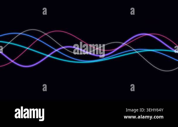 A minimalist digital art piece featuring multiple fluid, glowing neon ...