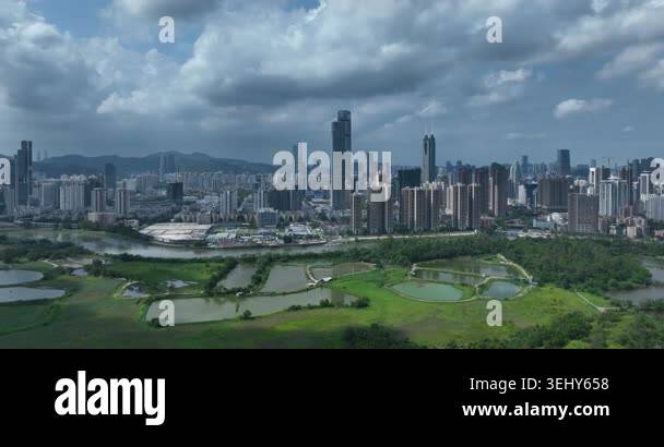 Aerial view of landscape in Shenzhen city, China Stock Video Footage ...