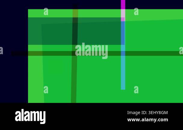 Abstract composition with overlapping green rectangles and vertical ...
