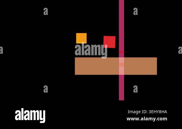 Abstract composition with geometric shapes in warm and cool tones on a ...
