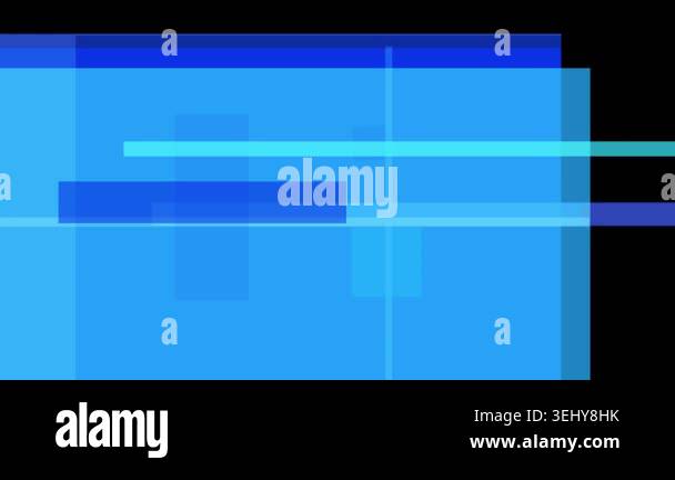 Abstract composition of overlapping blue rectangles and lines against a ...