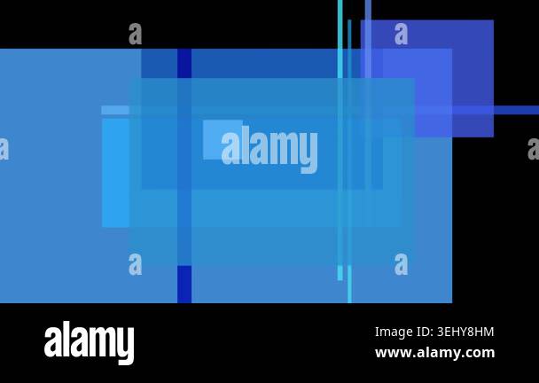 Abstract composition of overlapping blue rectangles and lines on a ...