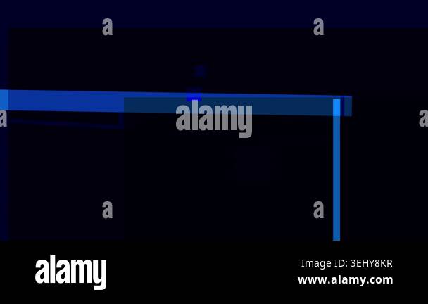 Abstract composition of intersecting blue bars and lines against a dark ...