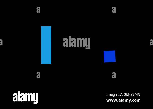 A tall blue bar and a small blue square on a black background Stock ...