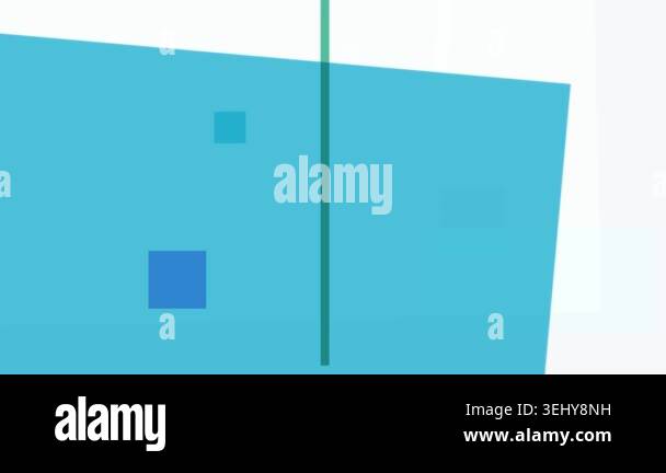 Abstract geometric composition with blue squares and a teal line on a ...