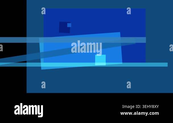 Abstract composition of overlapping blue geometric shapes on a dark ...