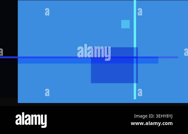 Abstract composition of overlapping blue rectangles and lines against a ...