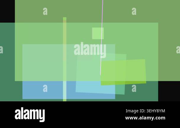 Abstract composition with overlapping translucent green and blue ...