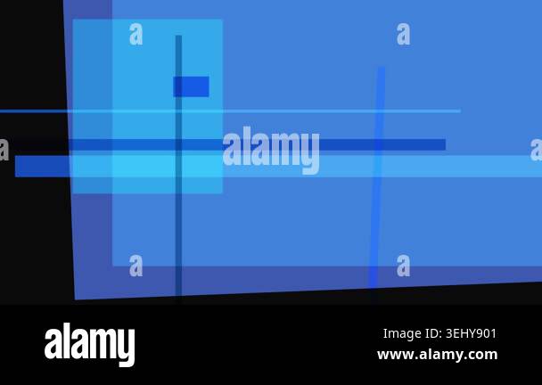 Abstract composition of overlapping blue rectangles and lines on a dark ...