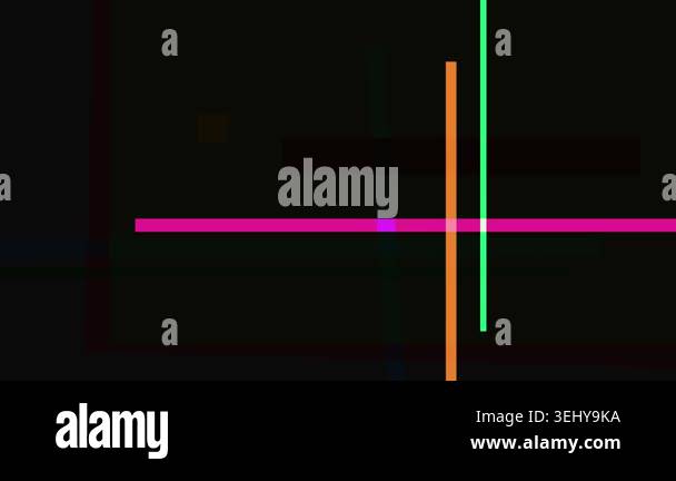 Abstract composition with intersecting neon lines on a dark background ...