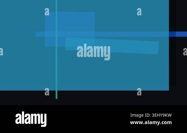 Abstract composition of overlapping blue rectangles and lines on a dark ...