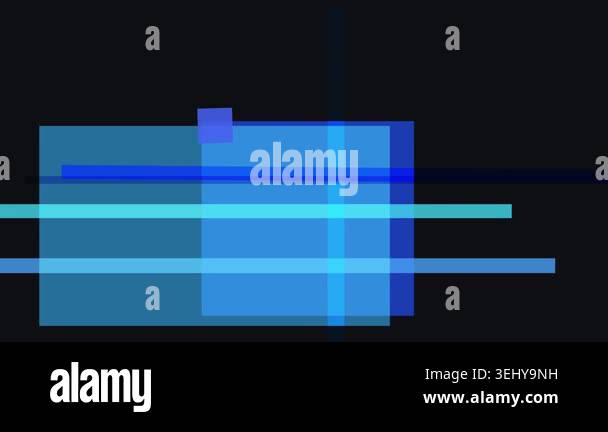 Abstract composition featuring overlapping blue squares and horizontal ...