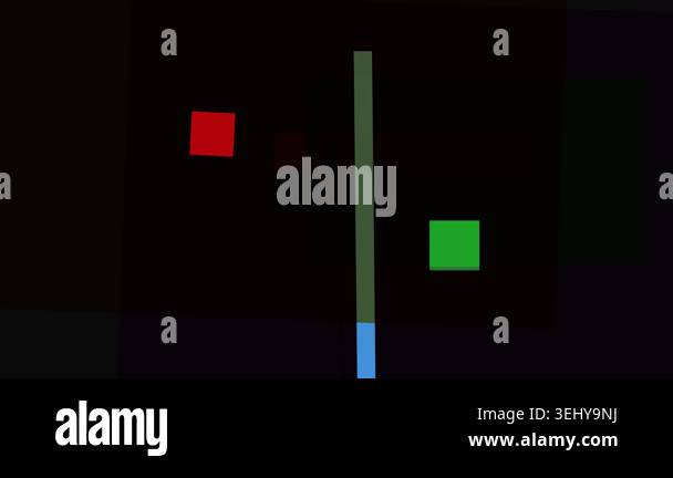 Abstract composition with red and green squares on a dark background ...