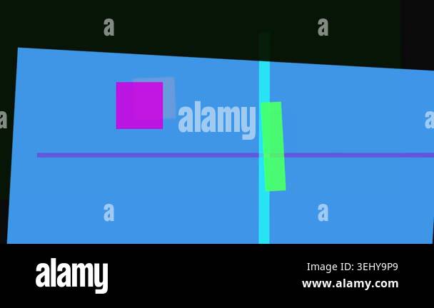 Abstract composition with geometric shapes in vibrant colors on a dark ...