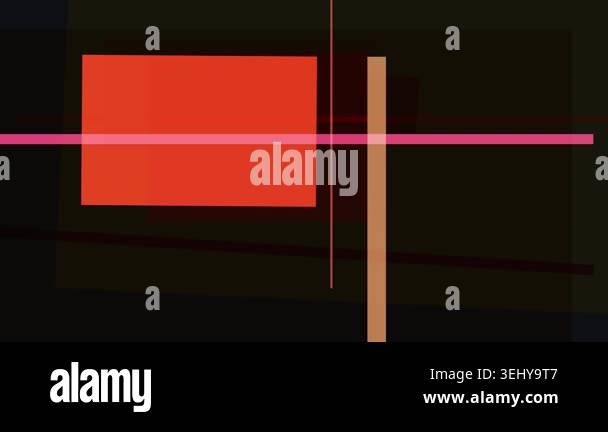 Abstract composition featuring an orange square intersected by a pink ...