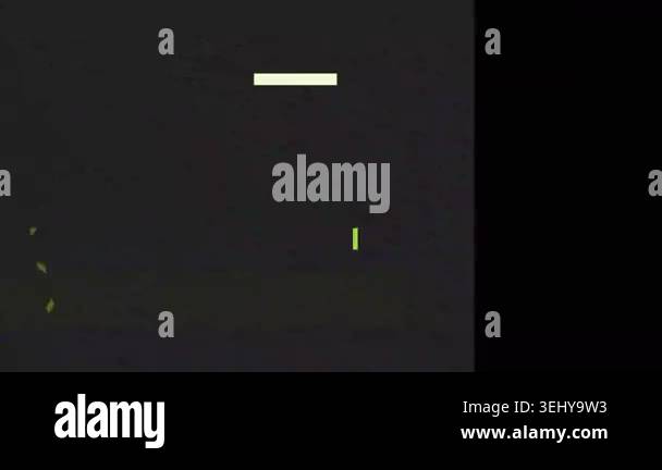 Retro video game screen with a paddle and a ball on a black background ...