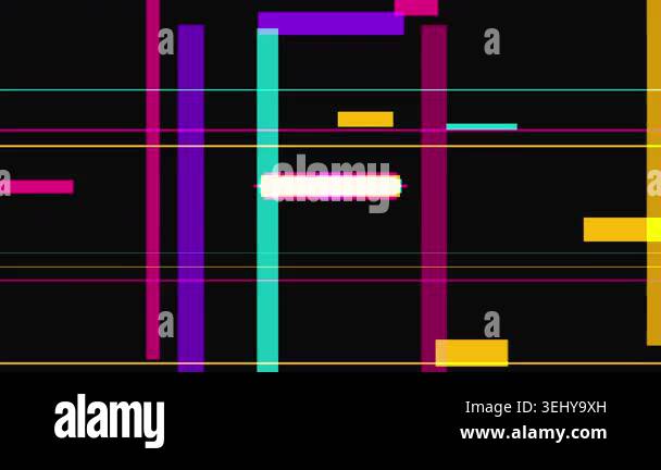 Abstract geometric composition with vertical purple and yellow bars and ...