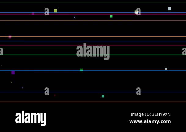 Abstract composition of colorful squares scattered on a black ...