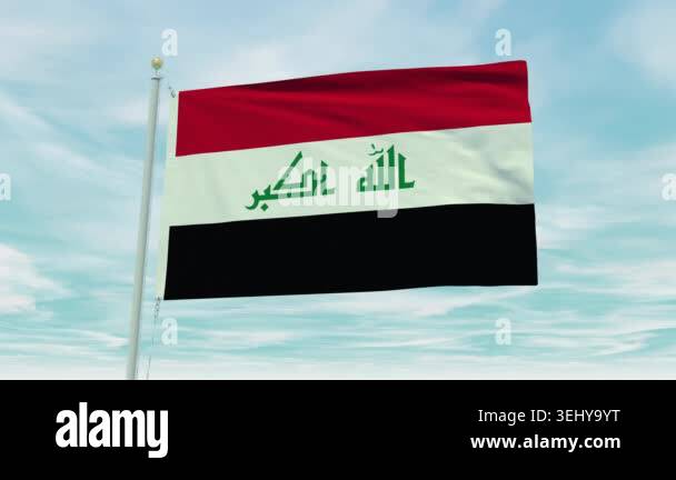 Seamless loop animation of the Iran flag on a blue sky background Stock ...