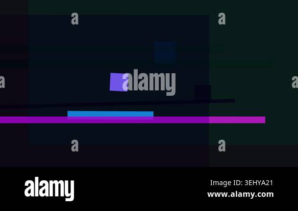 Abstract geometric composition featuring a purple platform, blue shapes ...
