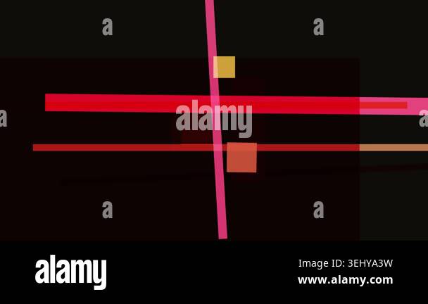 Abstract composition featuring a red horizontal line intersected by a ...